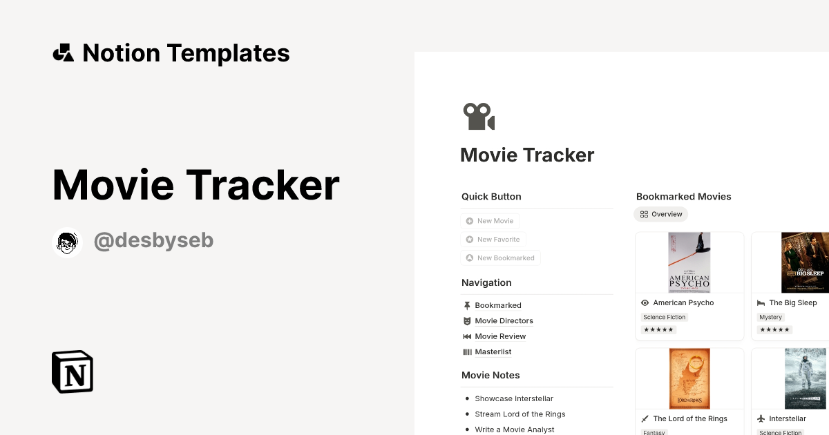 Movie Tracker Template by desbyseb | Notion Marketplace
