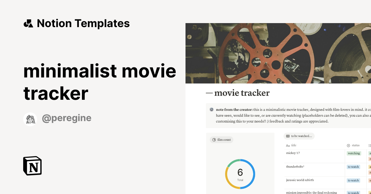 minimalist movie tracker Template by peregrine | Notion Marketplace