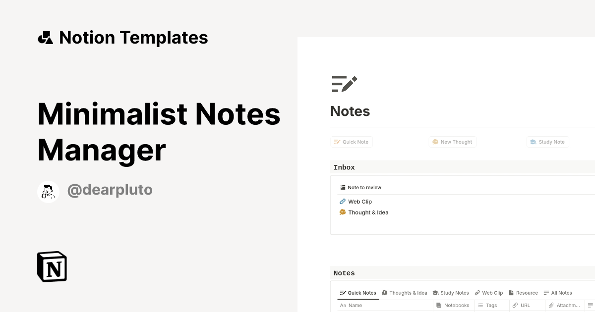 Minimalist Notes Manager Template | Notion Marketplace