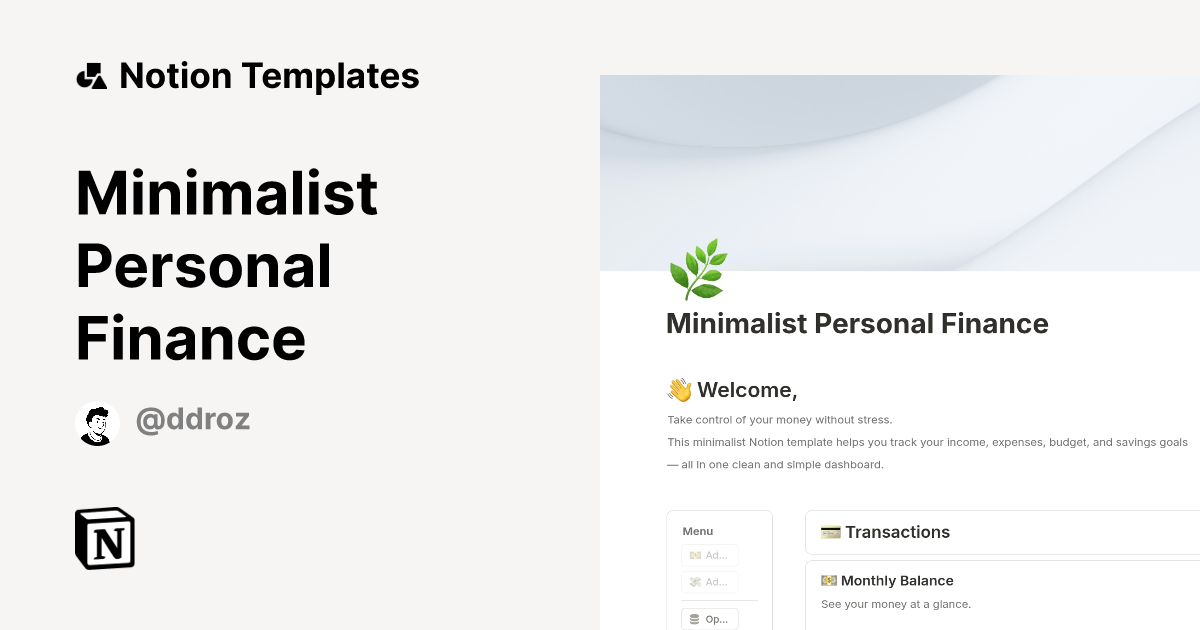 Minimalist Personal Finance Template by David Rodríguez | Notion ...