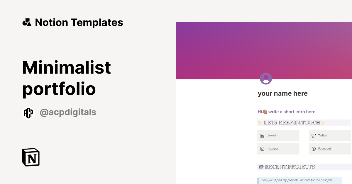 Minimalist portfolio Template by Ada | Notion Marketplace
