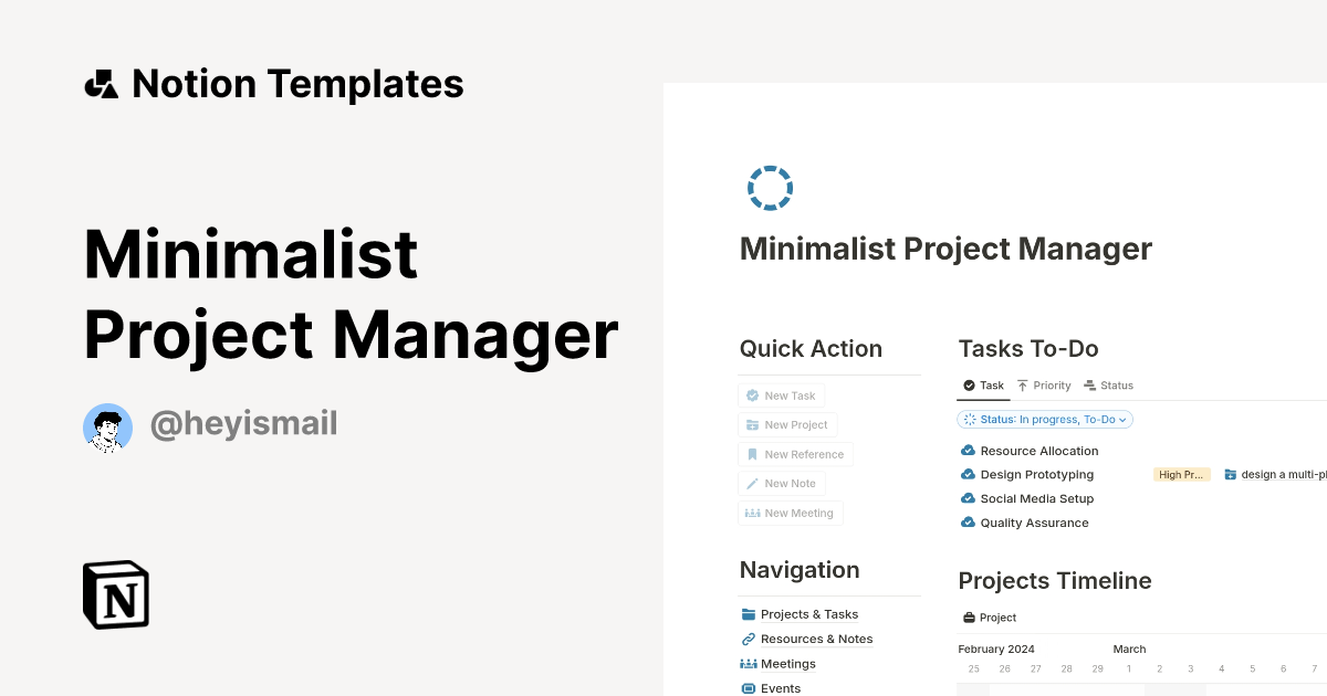 Minimalist Project Manager Template by heyismail | Notion Marketplace