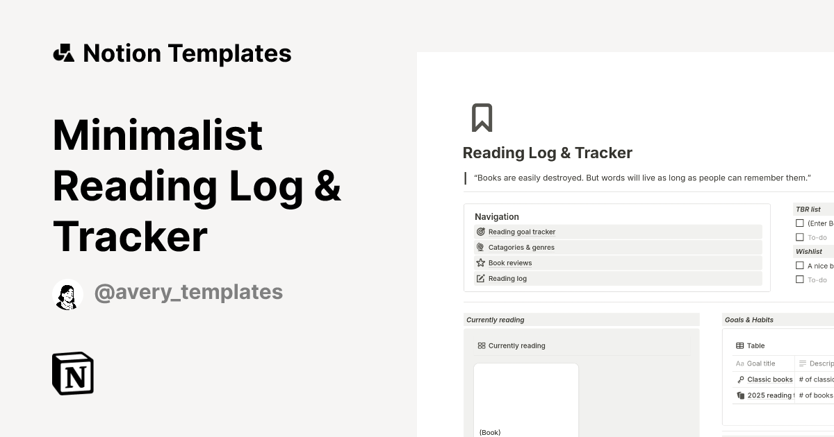 Minimalist Reading Log & Tracker Template | Notion Marketplace