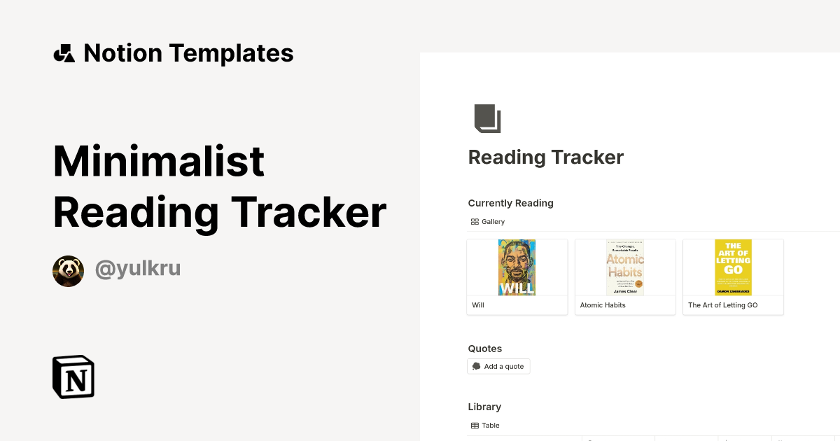 Minimalist Reading Tracker Template | Notion Marketplace