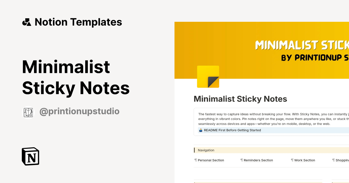 Minimalist Sticky Notes Template by PrintionUp Studio | Notion Marketplace