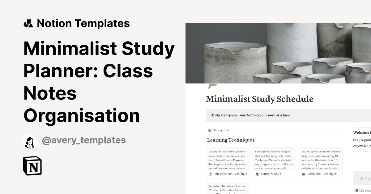 Minimalist Study Planner: Class Notes Organisation Template by avery's ...