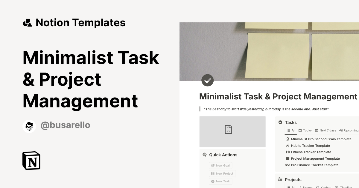 Minimalist Task & Project Management Template | Notion Marketplace