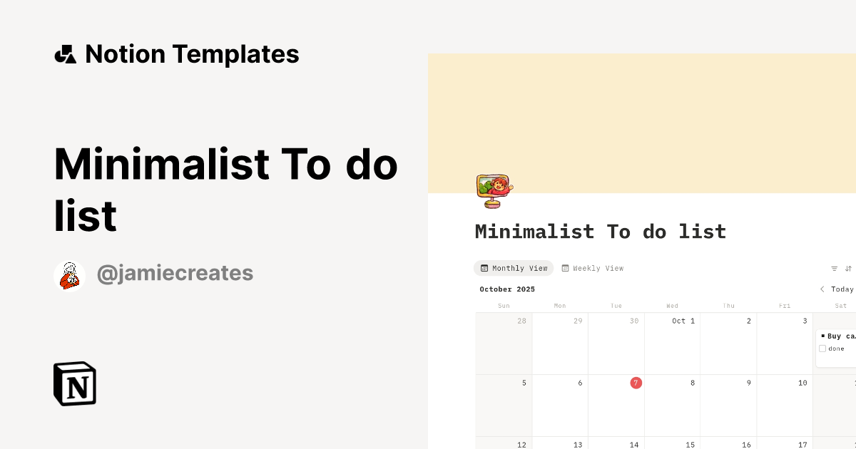 Minimalist To do list Template | Notion Marketplace