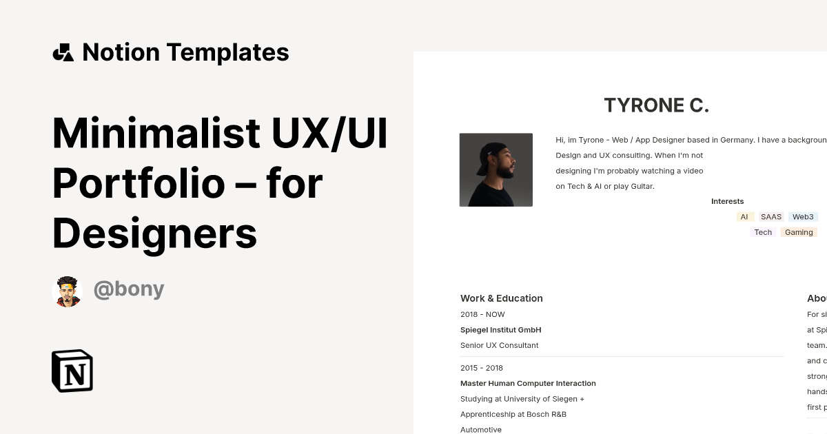 Minimalist UX/UI Portfolio – for Designers Template | Notion Marketplace