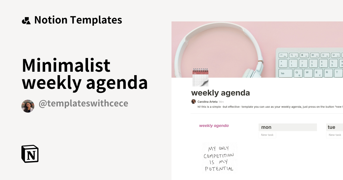 Minimalist weekly agenda Template | Notion Marketplace