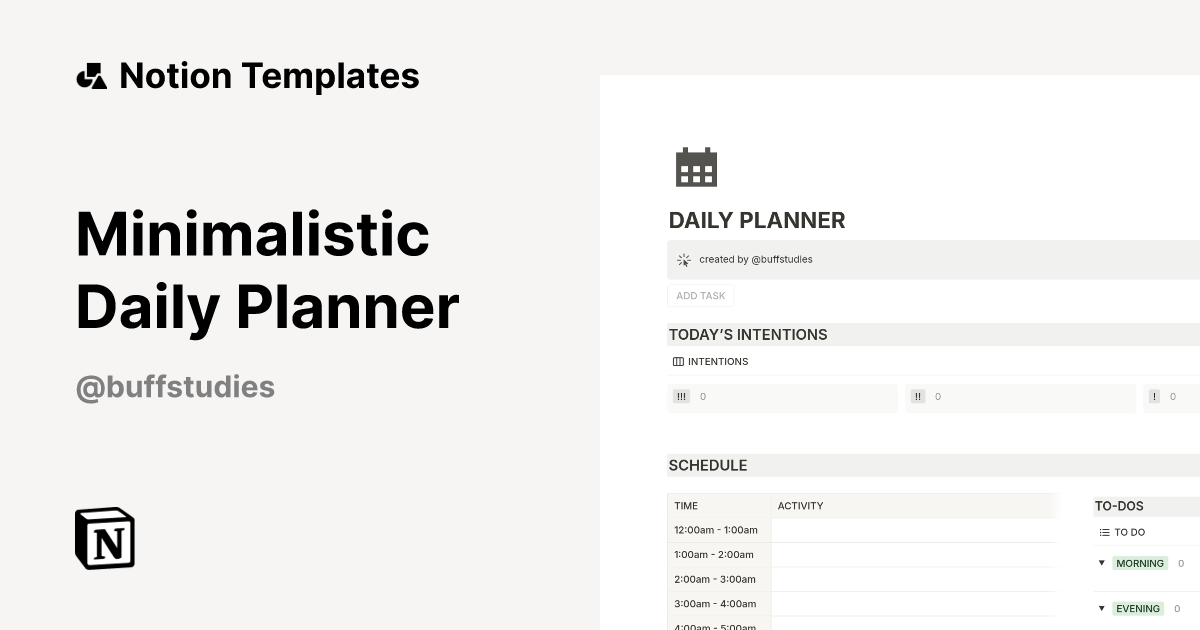 Minimalistic Daily Planner Template | Notion Marketplace