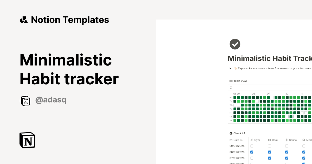 Minimalistic Habit tracker Template by adasq | Notion Marketplace