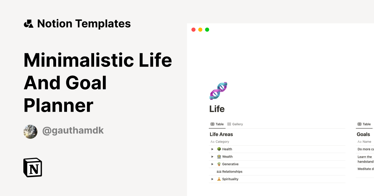 Minimalistic Life And Goal Planner Template | Notion Marketplace