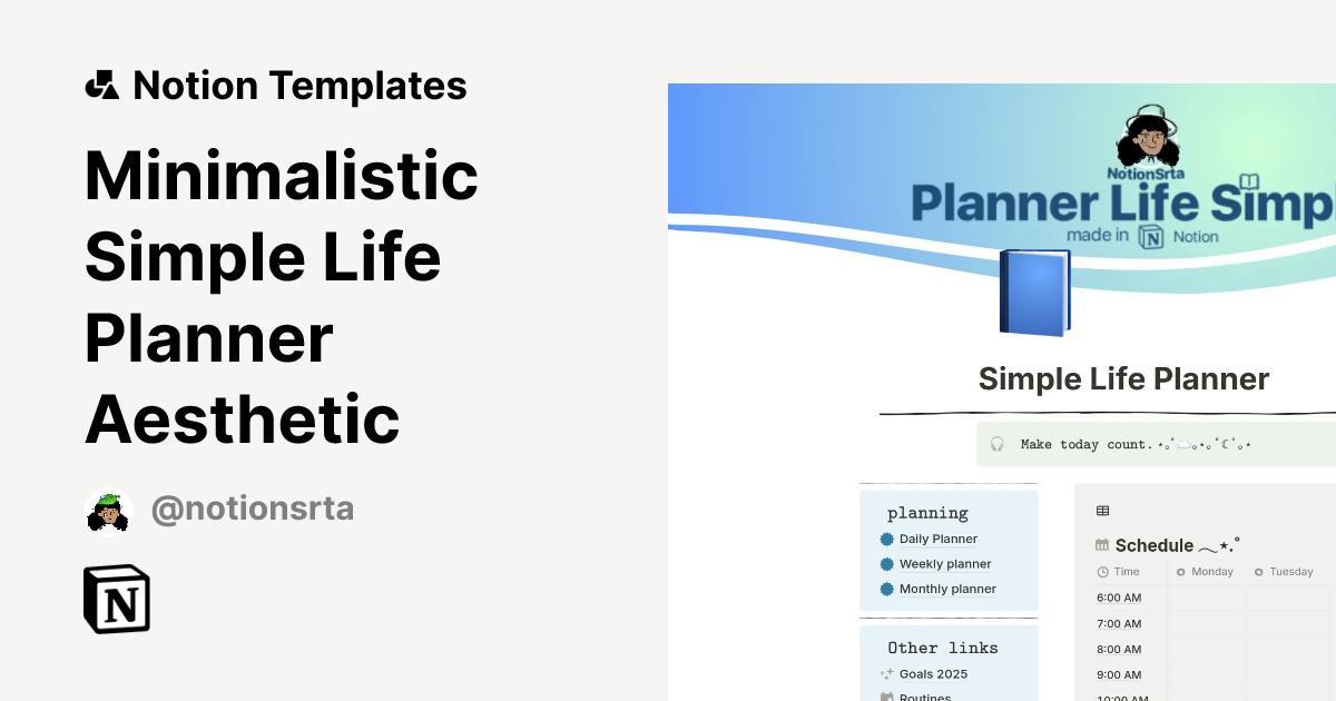 Minimalistic Simple Life Planner Aesthetic Template by NotionSrta ...