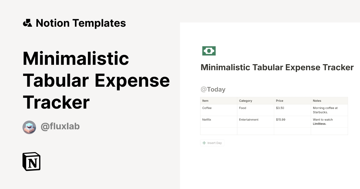 Minimalistic Tabular Expense Tracker Template by FluxLab | Notion ...