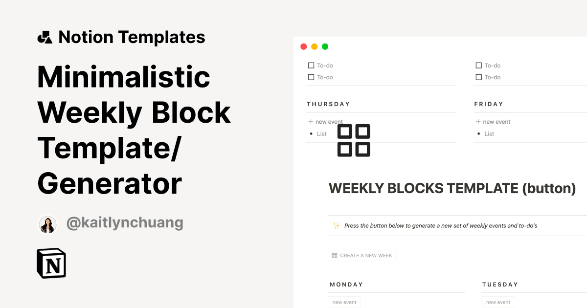 Minimalistic Weekly Block Template/Generator Template by kaitlyn c ...