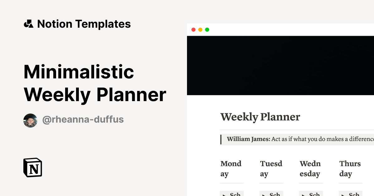 Minimalistic Weekly Planner Template | Notion Marketplace