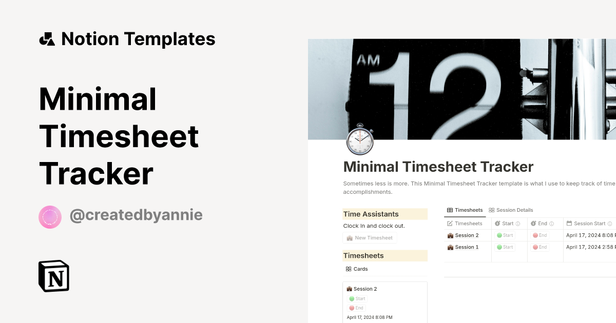 Minimal Timesheet Tracker Template | Notion Marketplace