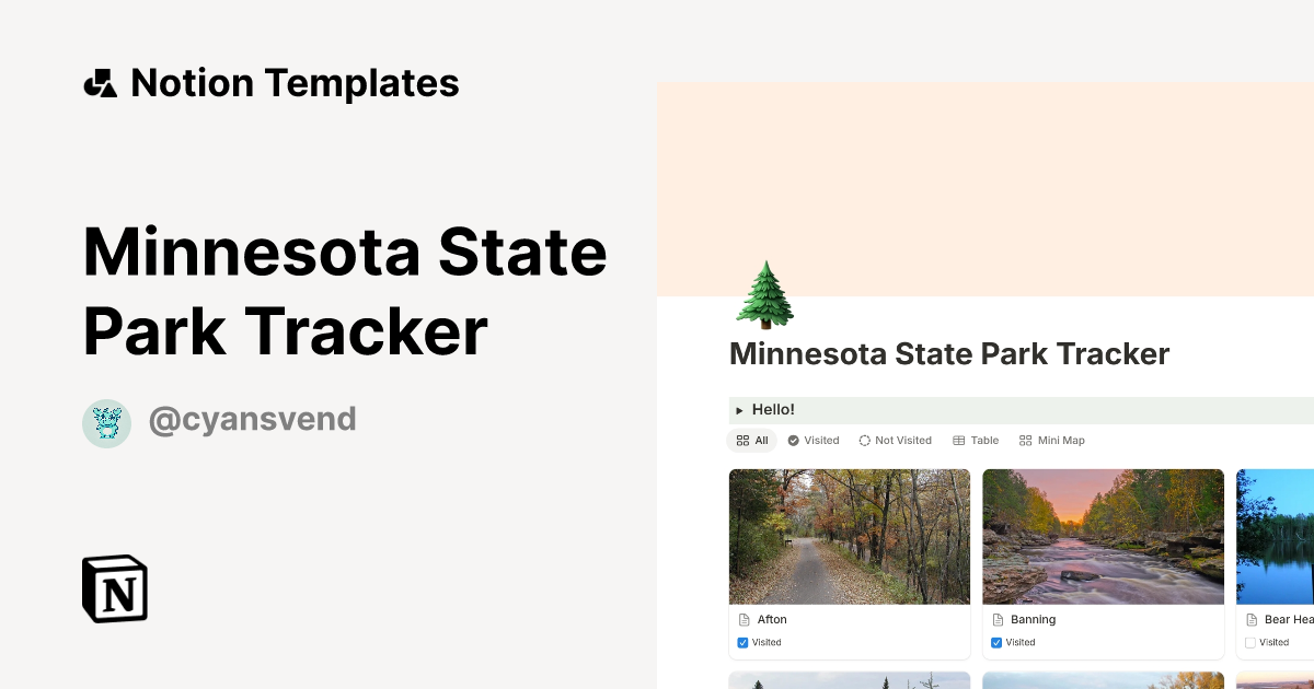 Minnesota State Park Tracker Template | Notion Marketplace