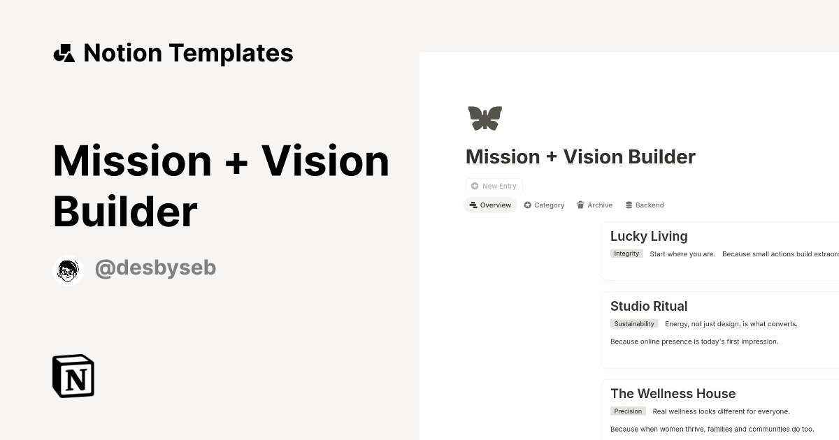 Mission + Vision Builder Template by desbyseb | Notion Marketplace