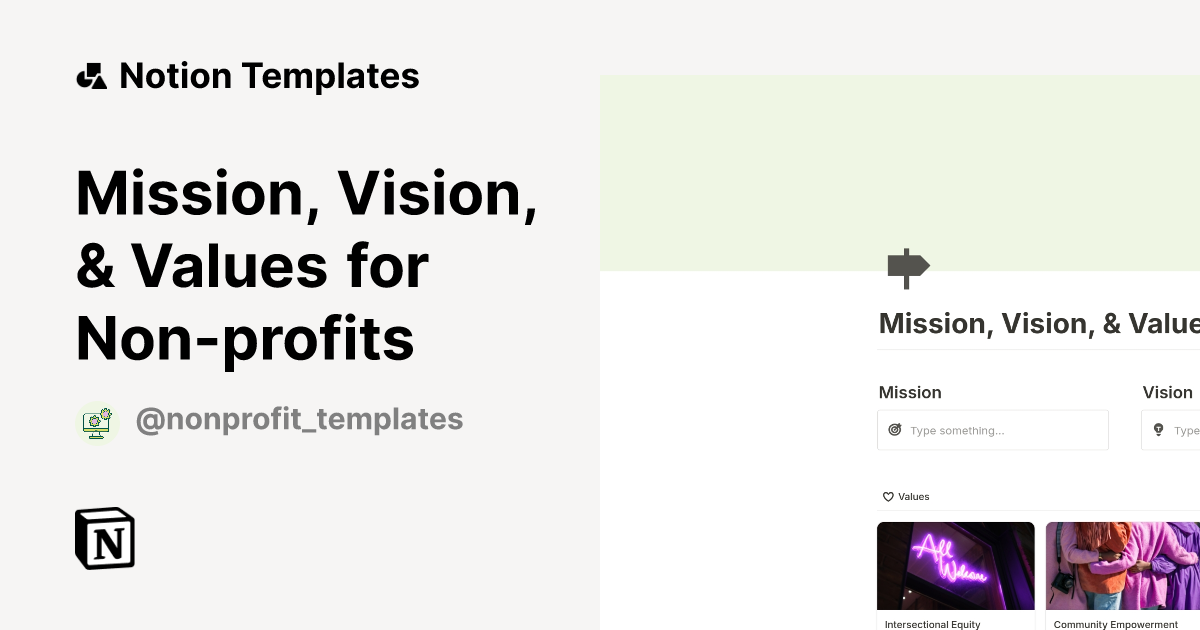 Mission, Vision, & Values for Non-profits Template | Notion Marketplace