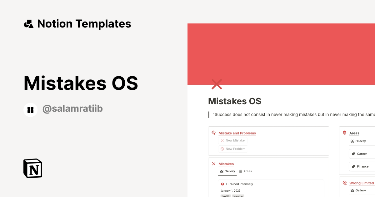 Mistakes OS Template by Ratiib - رتيب | Notion Marketplace