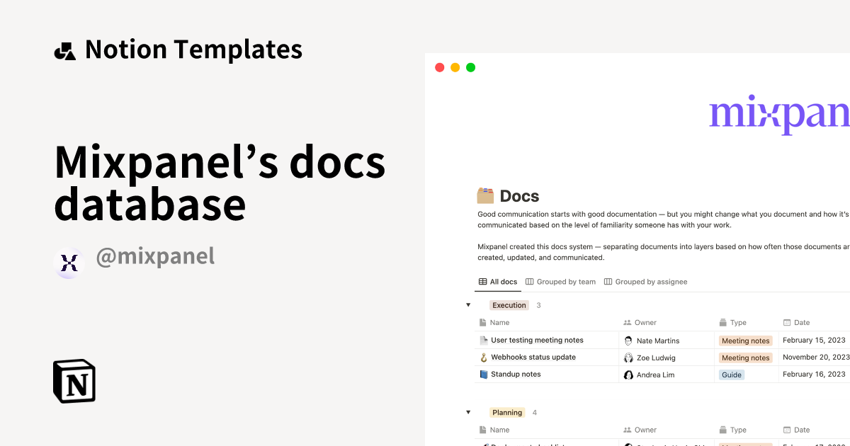 Mixpanel’s docs database Template | Notion Marketplace
