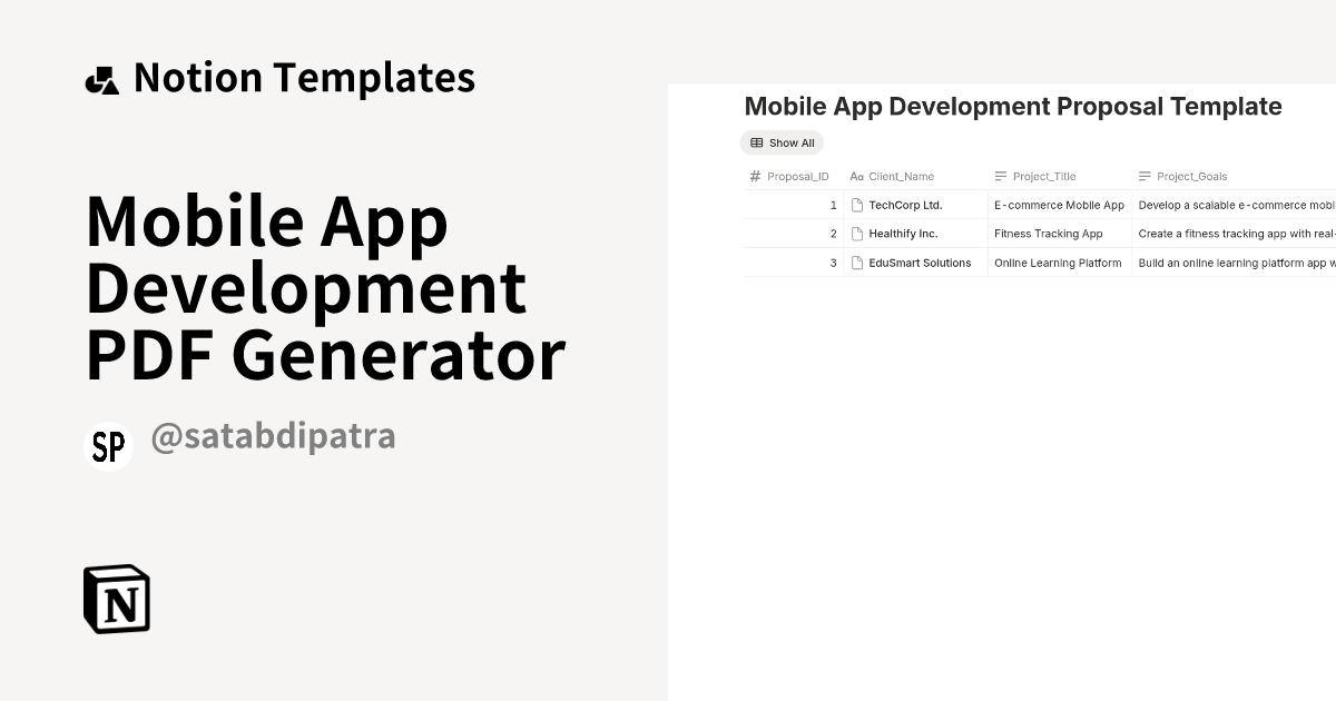 Mobile App Development PDF Generator Template by Satabdi Patra | Notion Marketplace
