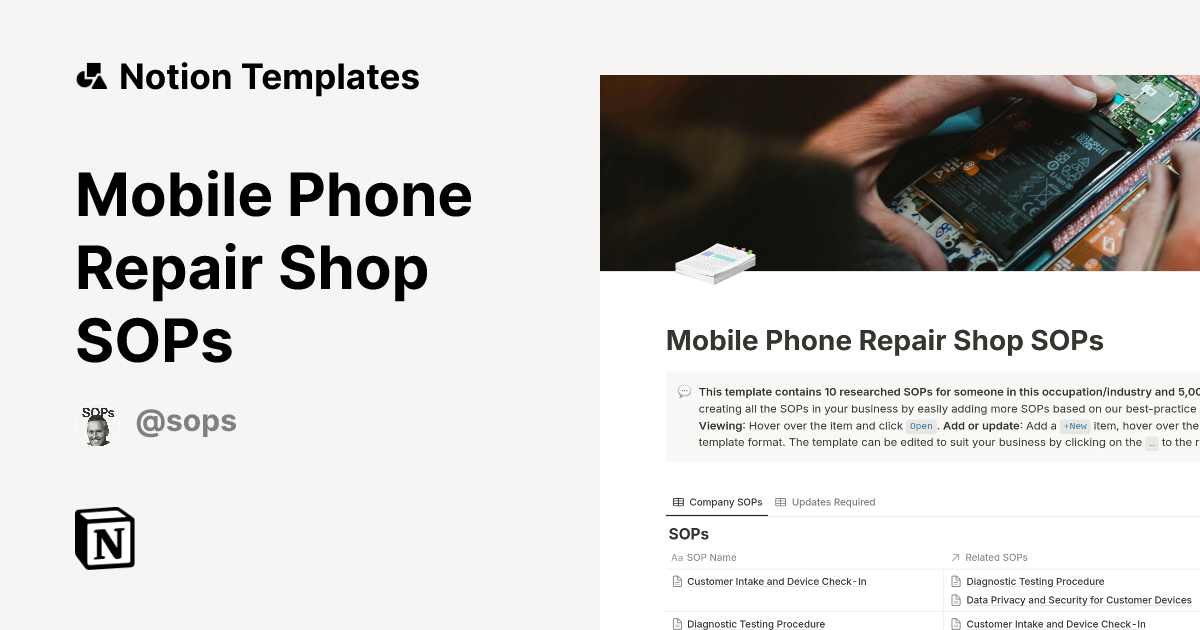Mobile Phone Repair Shop SOPs Template by SOPs | Notion Marketplace