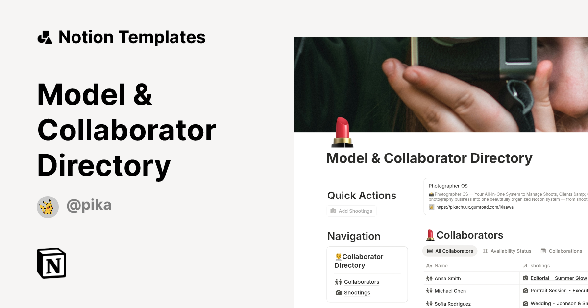 Model & Collaborator Directory Template | Notion Marketplace