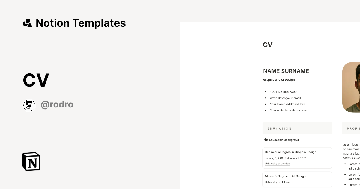 CV Template | Notion Marketplace