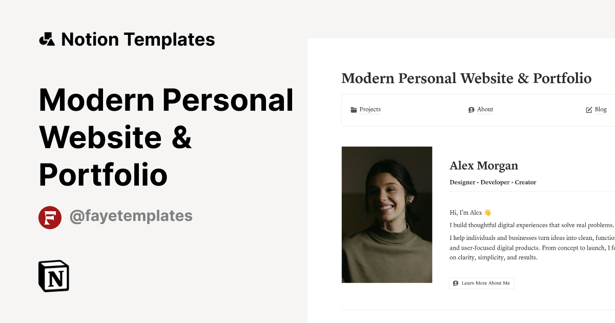 Modern Personal Website & Portfolio Template by Faye Templates | Notion ...