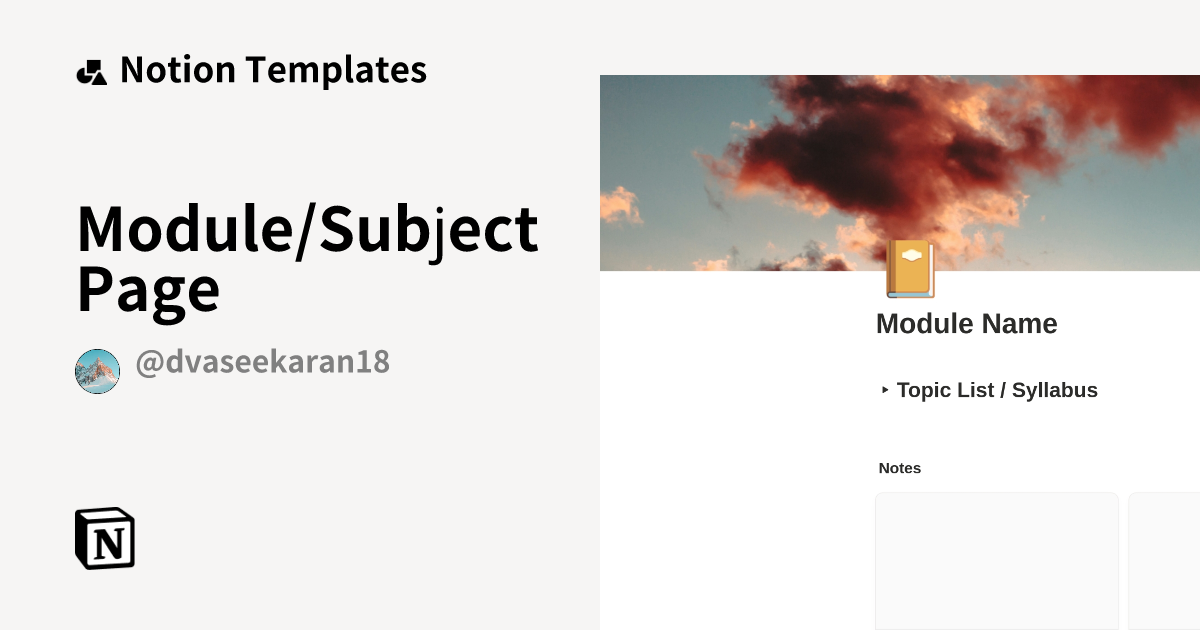 Module/Subject Page Template by Deeptika V | Notion Marketplace
