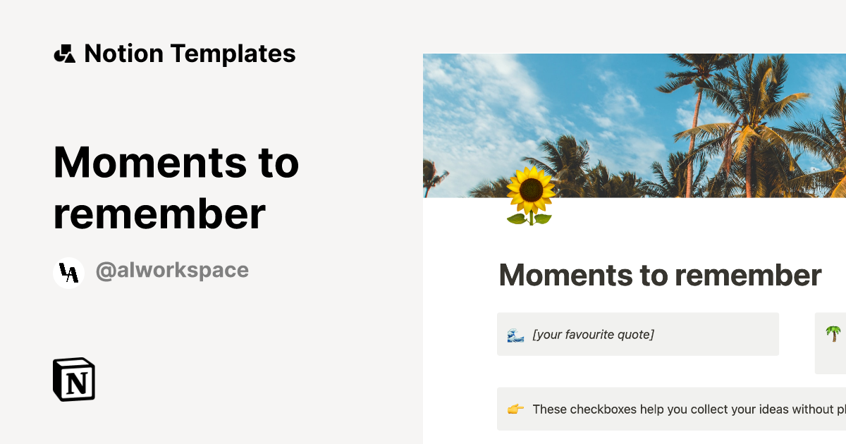 Moments to remember Template | Notion Marketplace