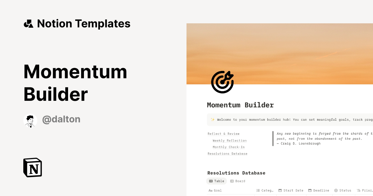 Momentum Builder Template by Dalton | Notion Marketplace