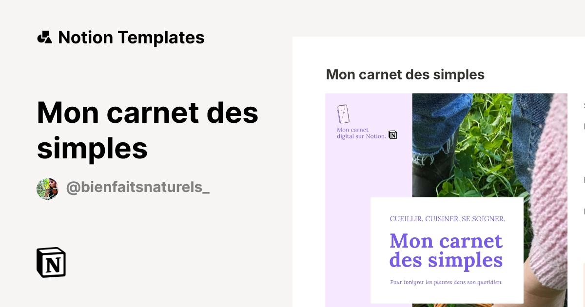 Mon carnet des simples Template | Notion Marketplace