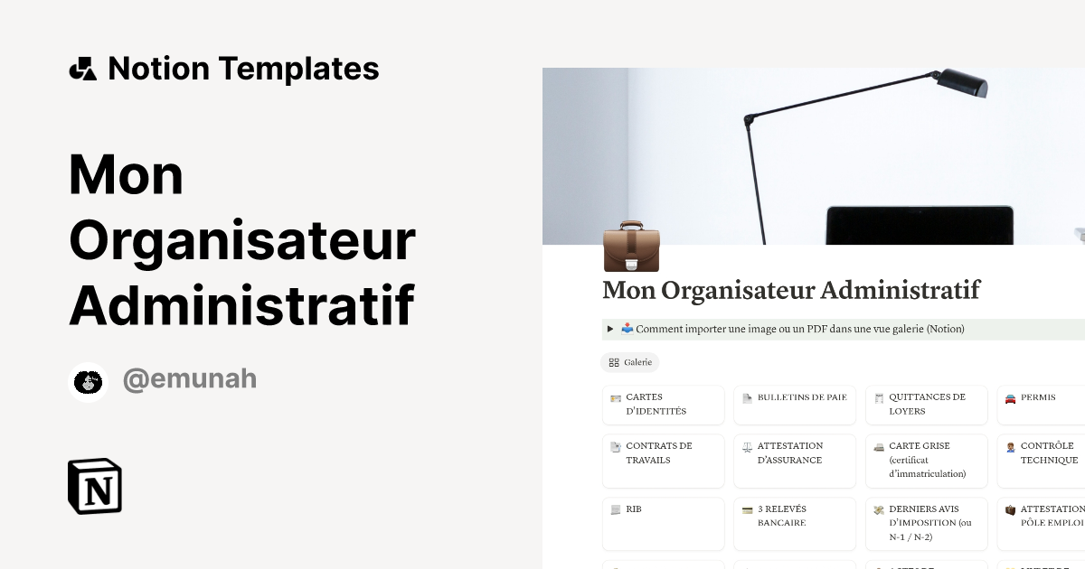 Mon Organisateur Administratif Template | Notion Marketplace