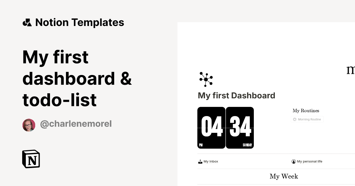 My first dashboard & todo-list Template by Charlene Morel | Notion Marketplace