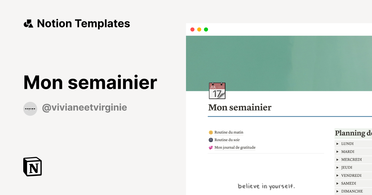 Mon semainier Template | Notion Marketplace