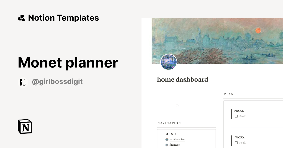 Monet planner Template by GirlBossDigit | Notion Marketplace