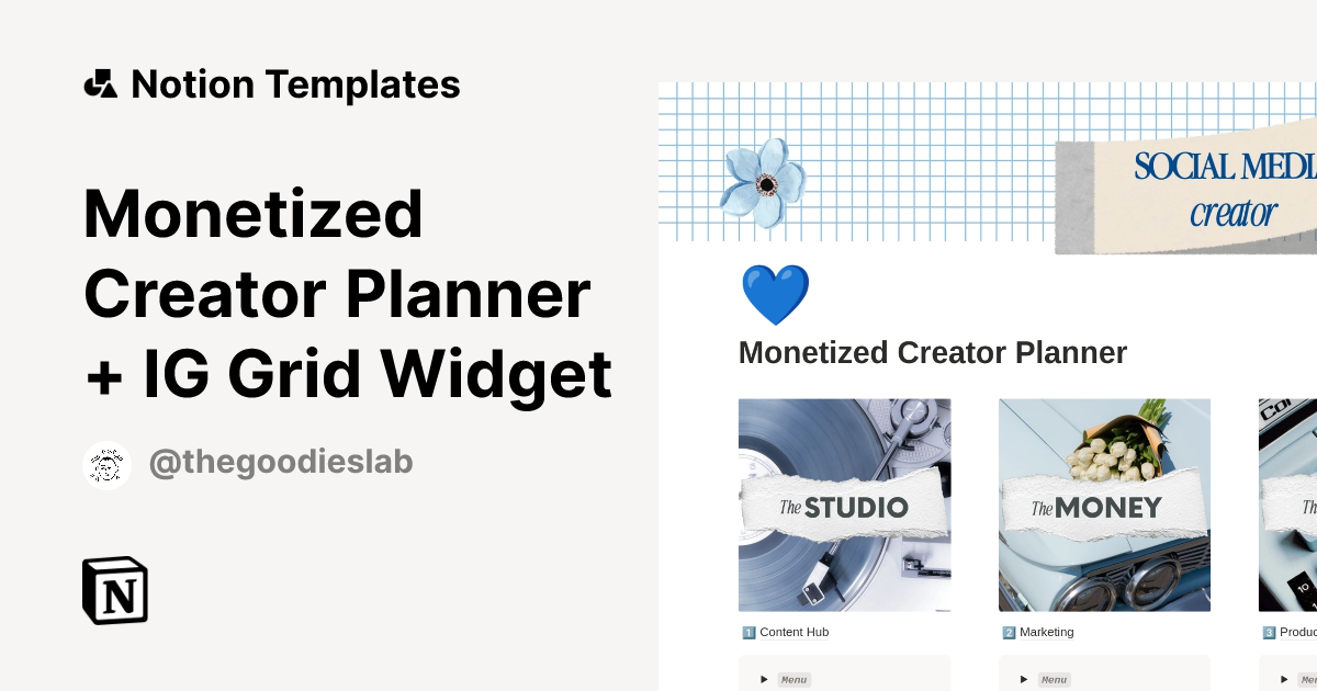 Monetized Creator Planner + IG Grid Widget Template | Notion Marketplace