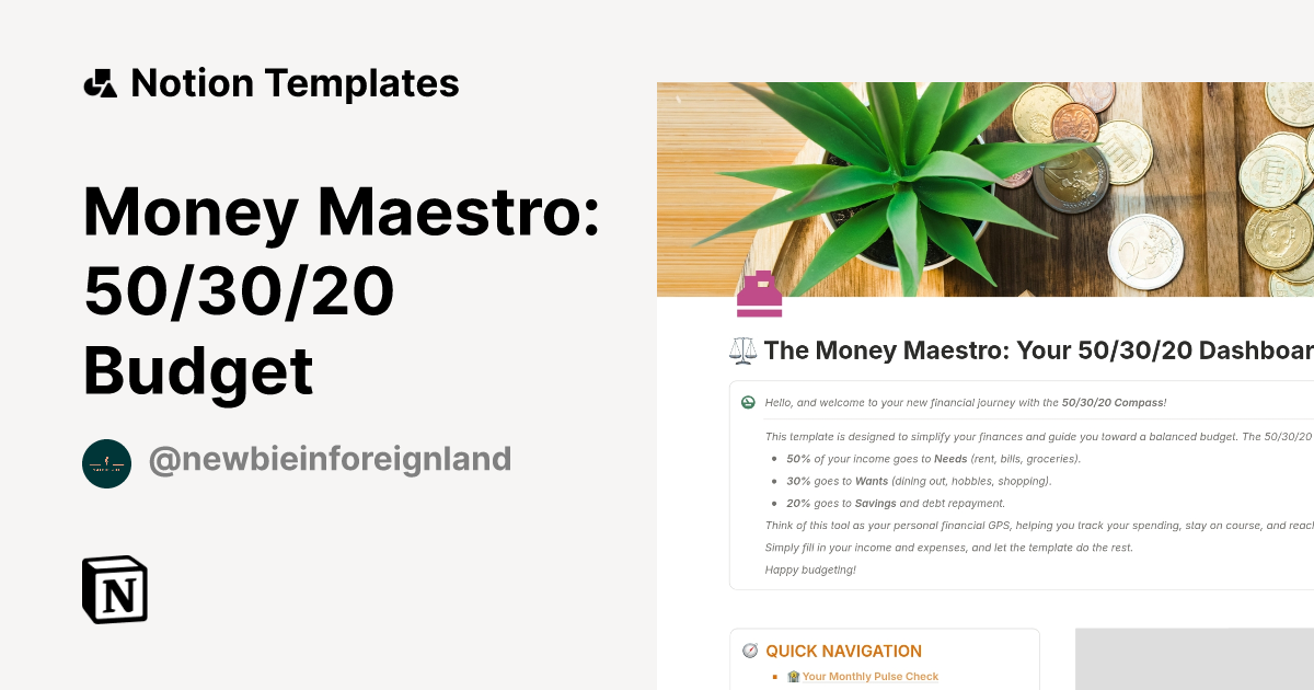 Money Maestro: 50/30/20 Budget Template | Notion Marketplace