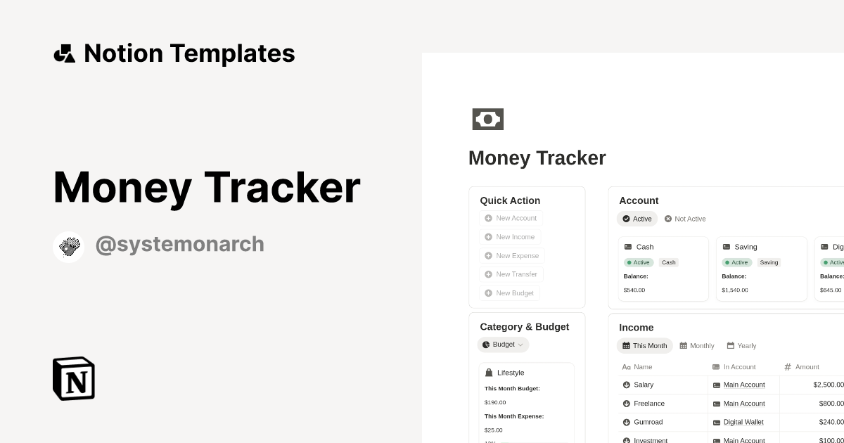 Money Tracker Template by Systemonarch | Notion Marketplace