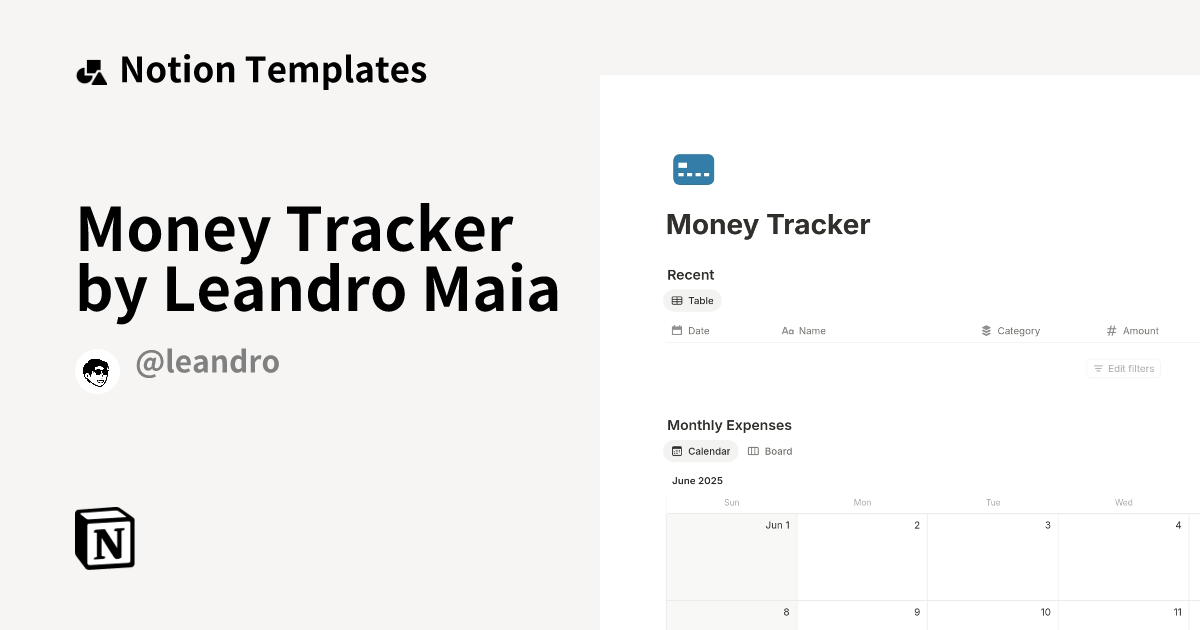 Money Tracker by Leandro Maia Template | Notion Marketplace
