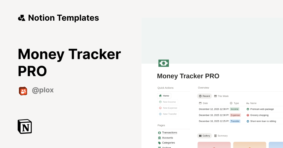 Money Tracker PRO Template | Notion Marketplace