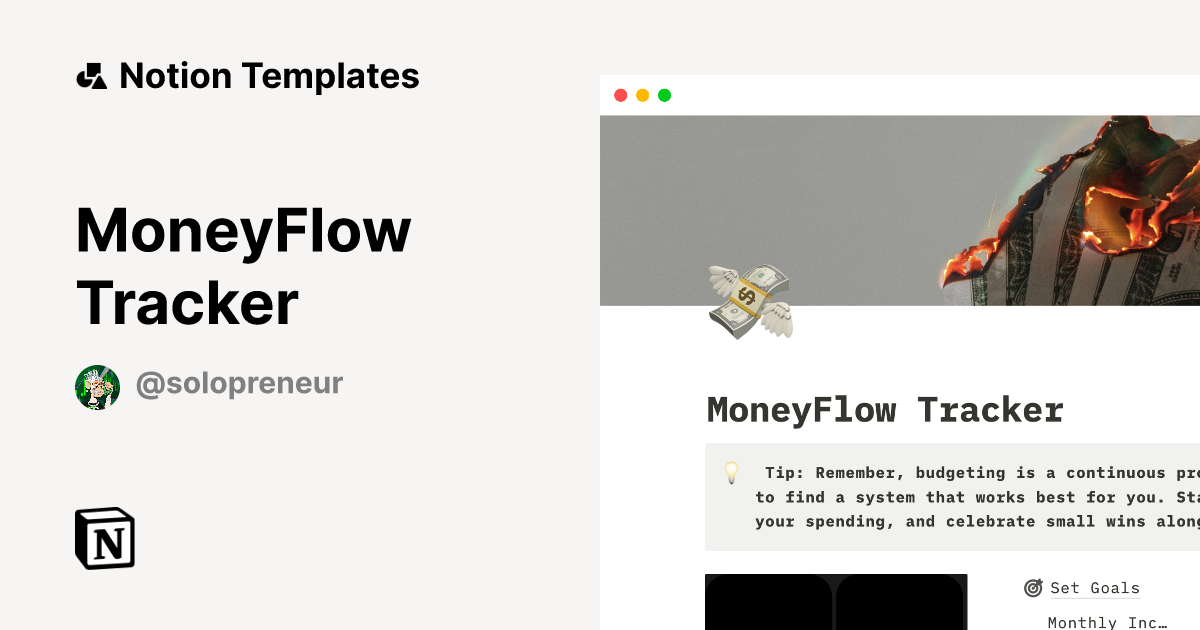 MoneyFlow Tracker Template by Solopreneur | Notion Marketplace