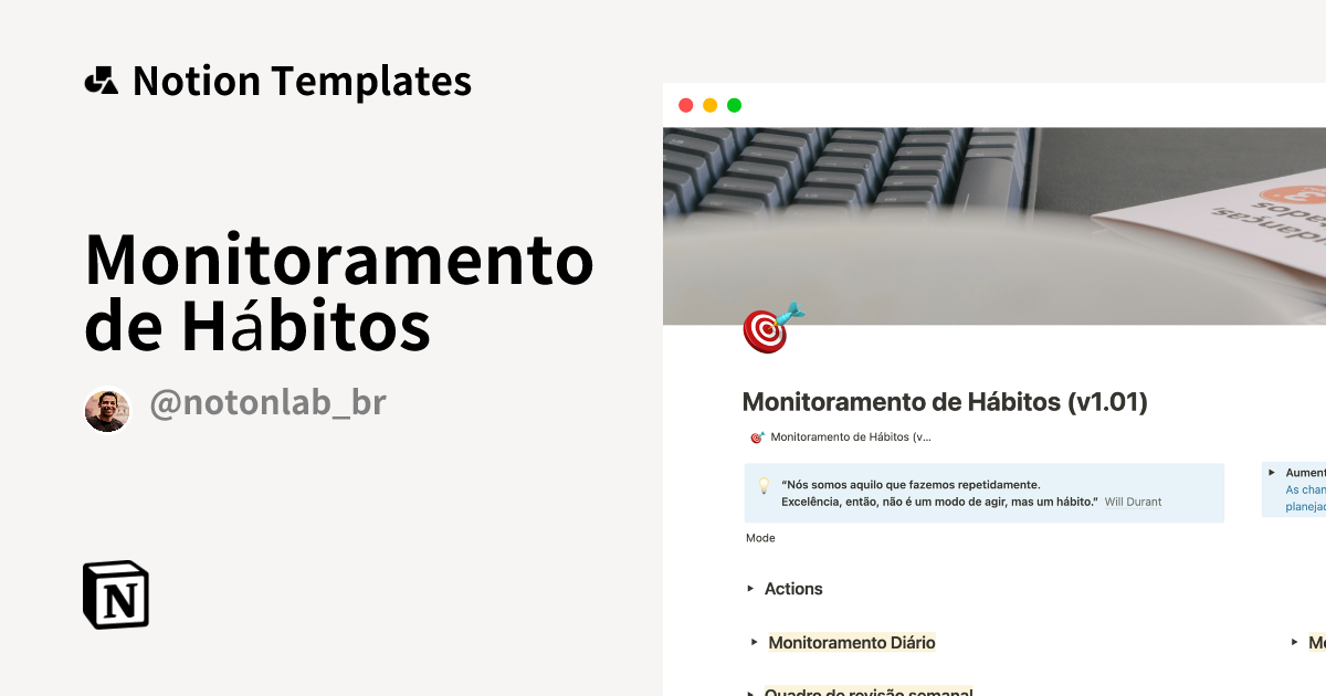 Monitoramento de Hábitos Template by Dyego Turl | Notion Marketplace