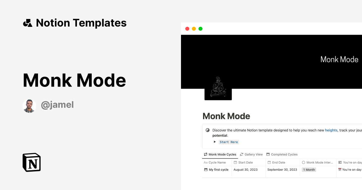 Monk Mode Template | Notion Marketplace
