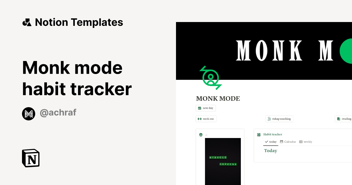 Monk mode habit tracker Template by Monaliva | Notion Marketplace