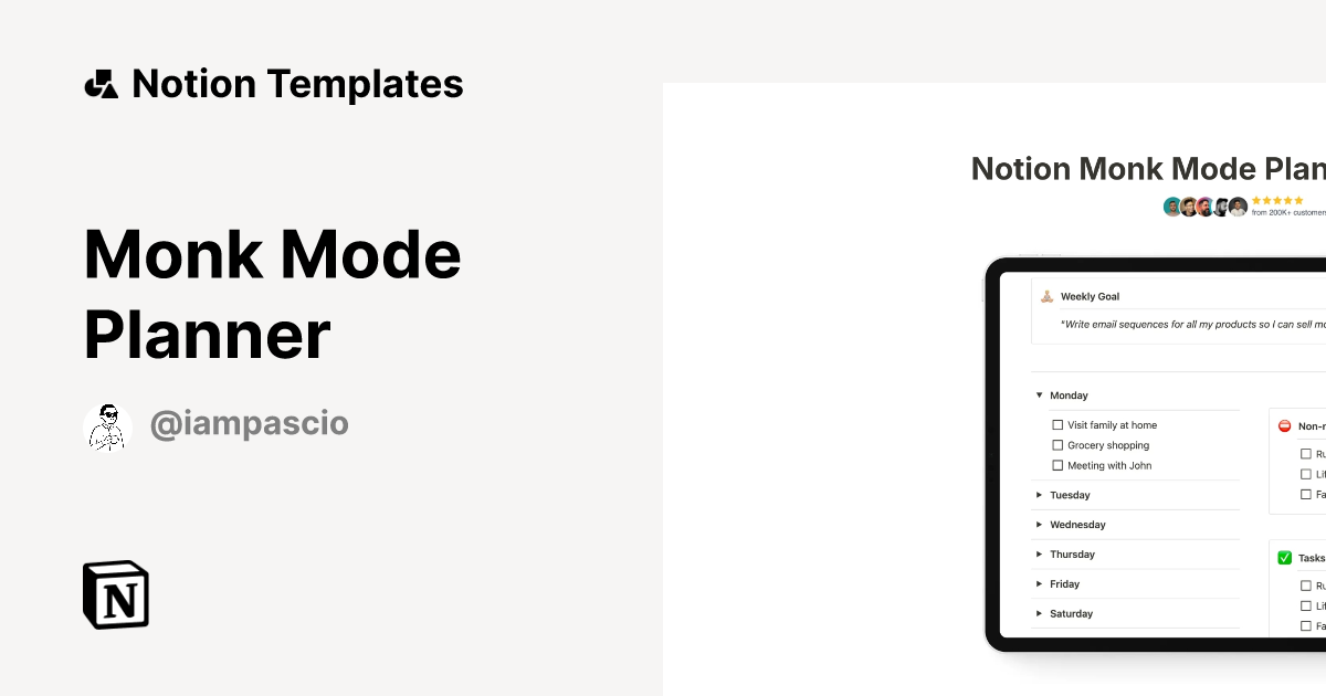 Monk Mode Planner Template | Notion Marketplace